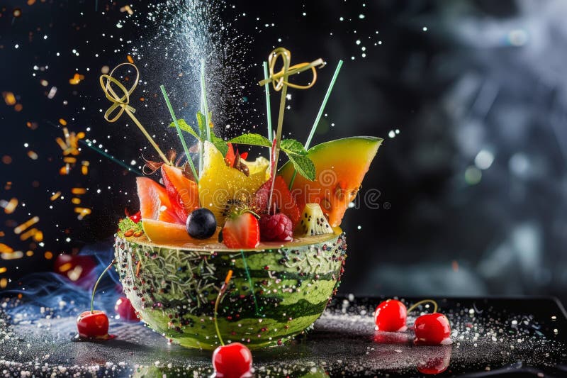 A Bowl of Assorted Fruit with Toothpicks on a Table Stock Image - Image ...