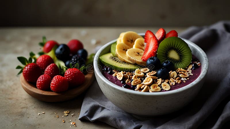 A Bowl with Assorted Fruits and Toppings, Nutpacked Breakfast Stock ...