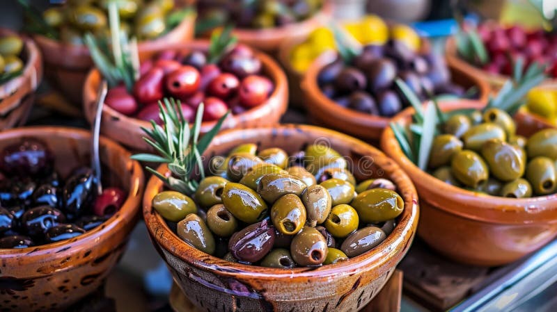 Bowl of assorted olives stock image. Image of platter - 314243605
