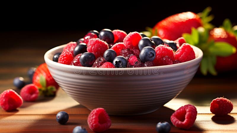 Bowl of Assorted Vibrant Berries in High Key Lighting Stock ...