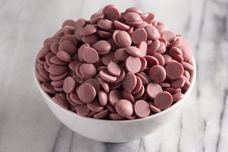 Bowl of Authentic Ruby Chocolate Drops on a Marble Counter Stock Photo - Image of authentic ...