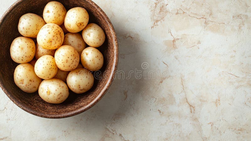 Bowl of Baby Potatoes on a Textured Stone Surface. Stock Photo - Image ...