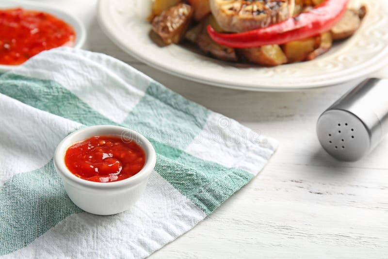 Bowl with Barbecue Sauce on Table Stock Photo - Image of delicious ...