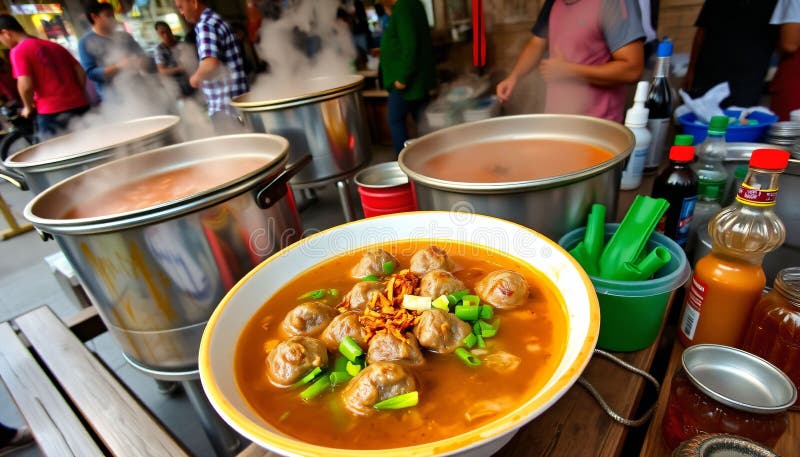A Bowl of Baso Served Fresh, with Tender Beef Meatballs Floating in a ...