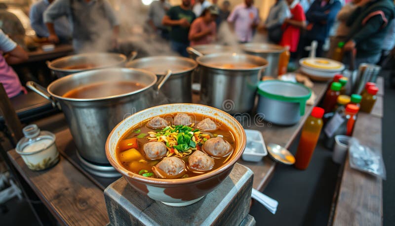 A Bowl of Baso Served Fresh, with Tender Beef Meatballs Floating in a ...