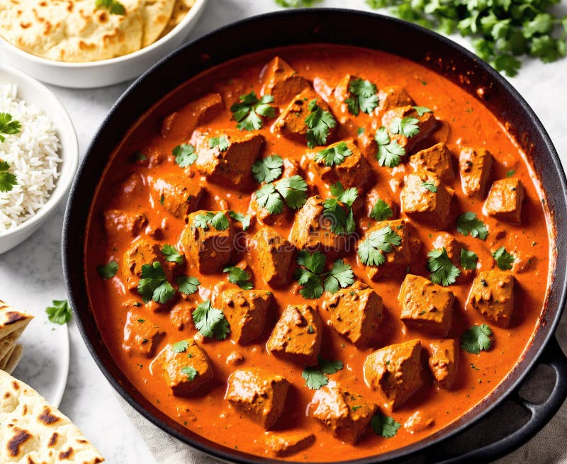 A Bowl of Beef Curry with Rice and Naan Bread on the Side. Stock Photo ...