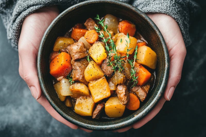 A Bowl of Beef Shin Stew with Root Vegetables. Stock Illustration ...