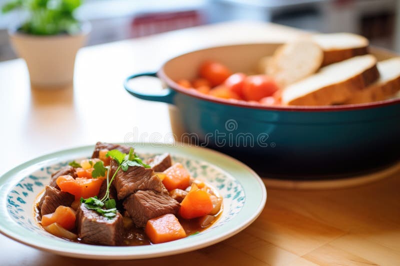 Bowl of Beef Stew, a Loaf of Sourdough Bread beside it Stock Image ...