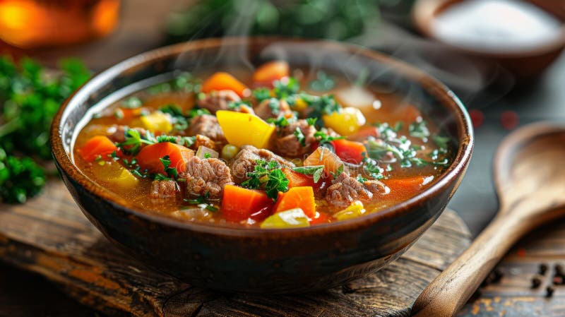 Beef Stew with Potatoes in a Wooden Bowl. Stock Image - Image of dish ...