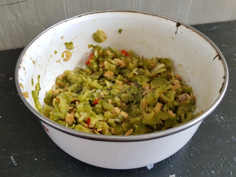 A Bowl of Bitter Gourd Menu on the Table Stock Image - Image of menu ...
