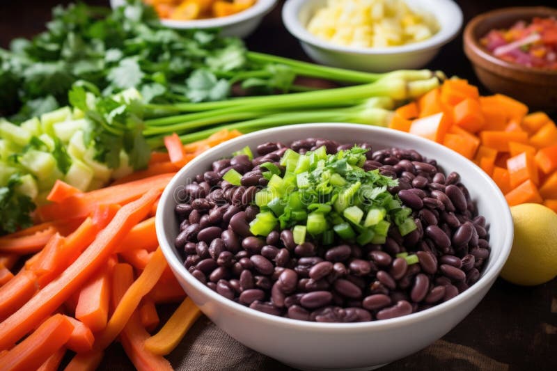 A Bowl of Black Beans and Chopped Vegetables for Feijoada Stock Illustration - Illustration of ...