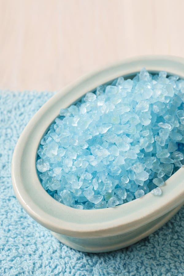 Bowl of blue sea salt stock photo. Image of mediterranean - 75319650