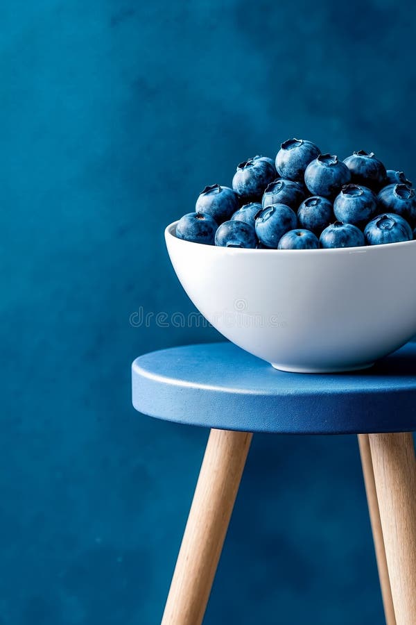 A Bowl of Blueberries Sitting on Top of a Blue Stool Stock Image ...