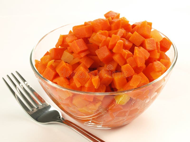 Carrot Neatly Chopped into Cubes Stock Photo - Image of focus, white ...