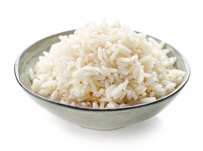 Boiled Long Grain Rice on a Ceramic Plate Stock Image - Image of lunch ...