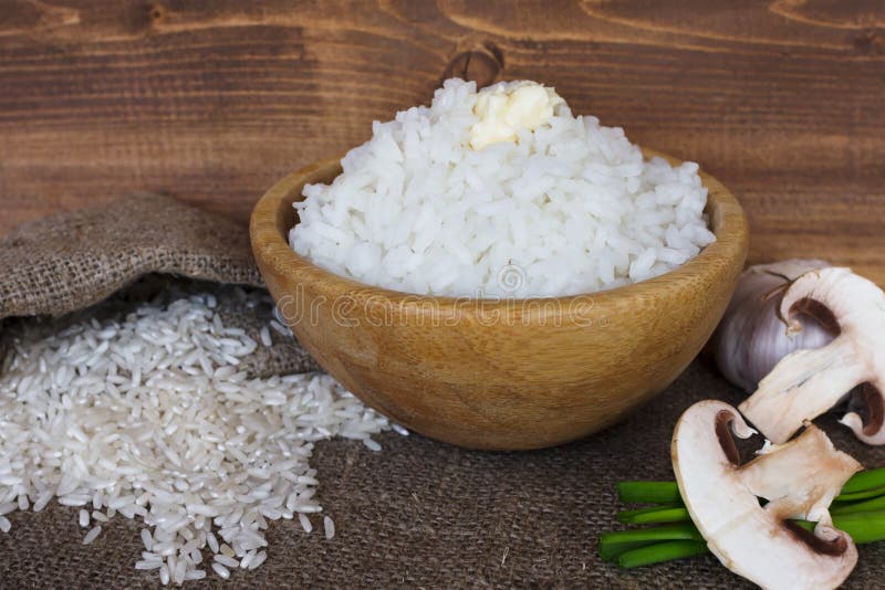 Bowl of Boiled Long Grain Rice with Butter. Stock Image - Image of ...