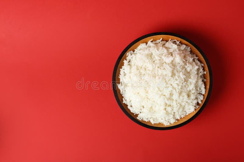 Bowl of Boiled Rice on Color Background, Top View Stock Photo - Image ...
