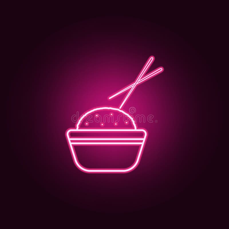 Bowl with Boiled Rice Neon Icon. Elements of Fast Food Set Stock ...