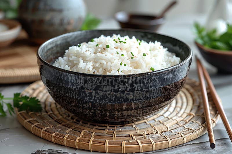 Bowl with Boiled Rice on Table, Closeup. Asian Cuisine Stock ...