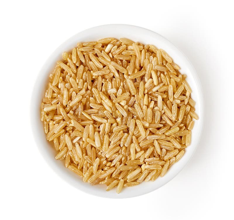 Bowl Of Brown Rice Isolated On White, From Above Stock Image - Image of ...