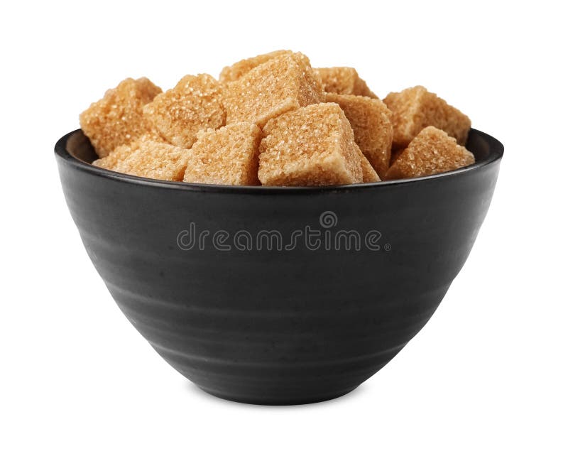 Bowl of Brown Sugar Cubes Isolated on White Stock Image - Image of bowl ...