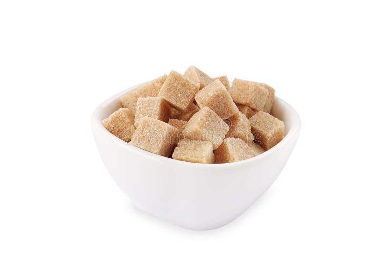 Bowl of Brown Sugar Cubes Isolated on White Stock Photo - Image of ...