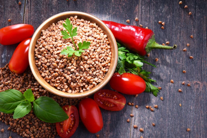 Bowl of Buckwheat Kasha on Wooden Table Stock Image - Image of kasha ...