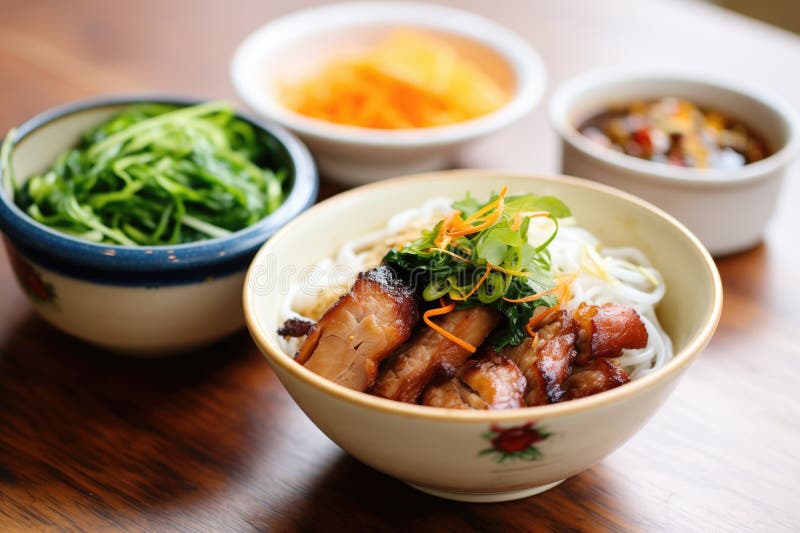 Bowl of Bun Cha with Grilled Pork and Noodles Side by Side Stock ...