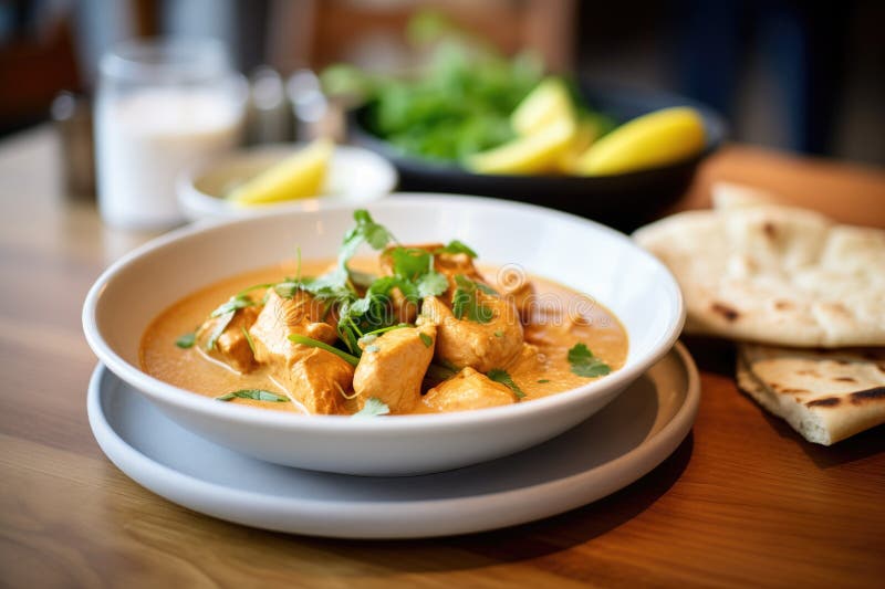 Bowl of Butter Chicken with Naan Bread Stock Photo - Image of cuisine ...