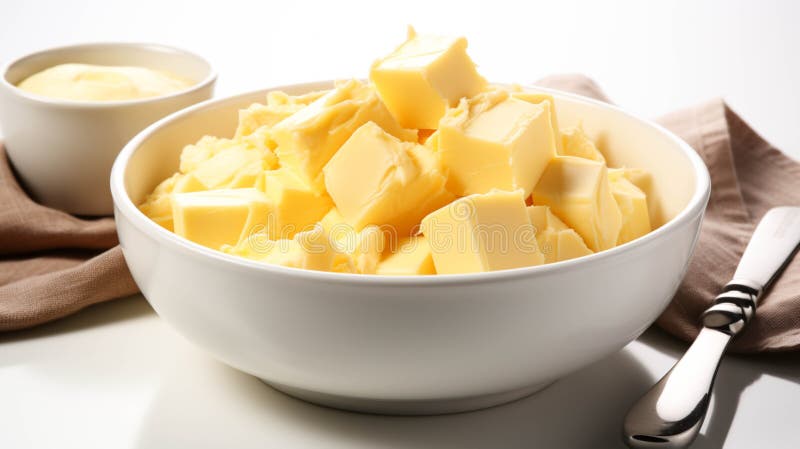 A Bowl of Butter Isolated on White Stock Illustration - Illustration of ...