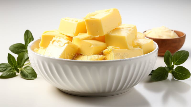 A Bowl of Butter Isolated on White Stock Illustration - Illustration of ...