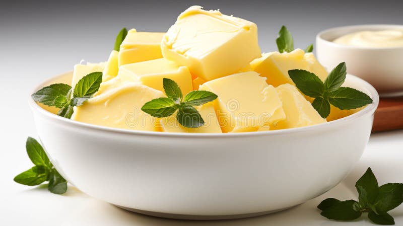 A Bowl of Butter Isolated on White Stock Image - Image of foodstuff ...