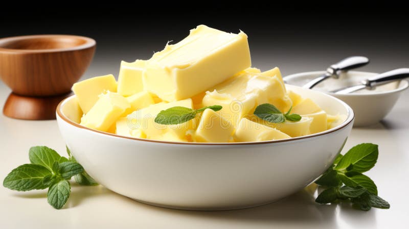 A Bowl of Butter Isolated on White Stock Photo - Image of creamy ...