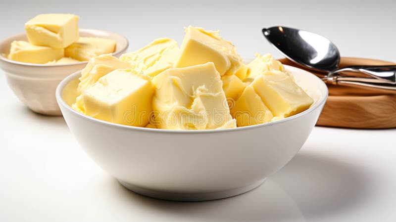 A Bowl of Butter Isolated on White Stock Photo - Image of dairy ...