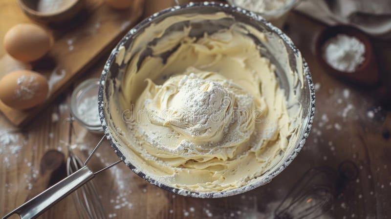 Bowl of Cake Batter and Ingredients on Wooden Table Stock Photo - Image ...