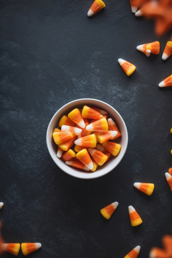 Bowl of Candy Corn on Dark Texture Background Copy Space for Text Top ...