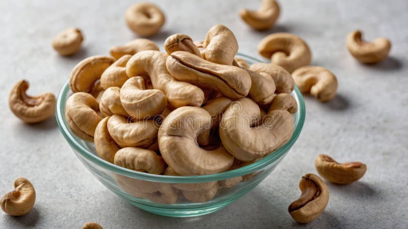 A Bowl of Cashew Nuts Surrounded by Scattered Nuts on a Light Surface ...