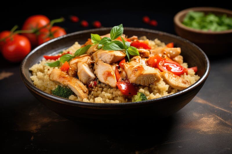 A Bowl of Cauliflower Rice with Chicken and Vegetables Stock ...