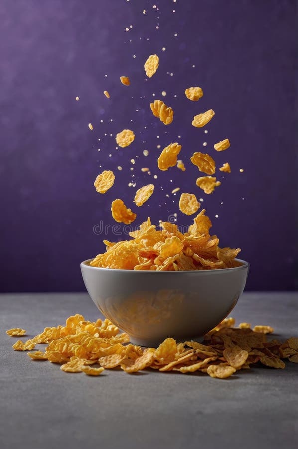 Bowl of Cereal with Chaotic Explosion of Flakes in Motion Stock ...