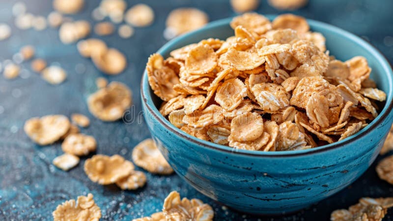 A Bowl of Cereal with Flakes Scattered Around it on a Table, AI Stock ...