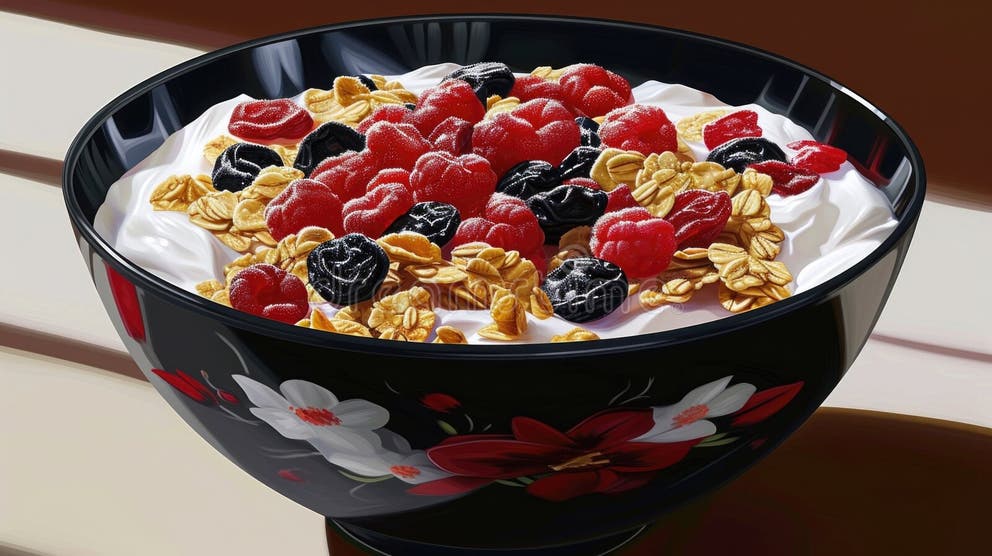 A Bowl of Cereal with Fruit in it Stock Image - Image of cereal, fruit ...