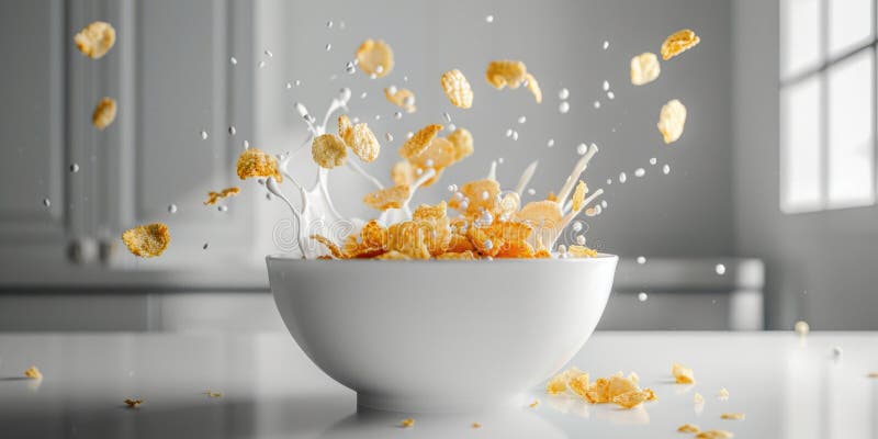 A Bowl of Cereal with a Splash of Milk, Perfect for Breakfast Concept ...