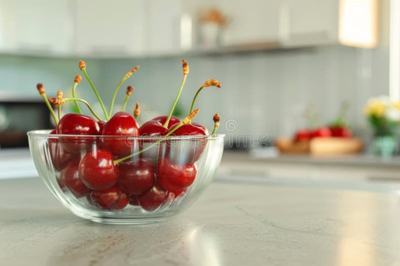 Bowl of Cherries on Kitchen Counter Stock Image - Image of sweet ...