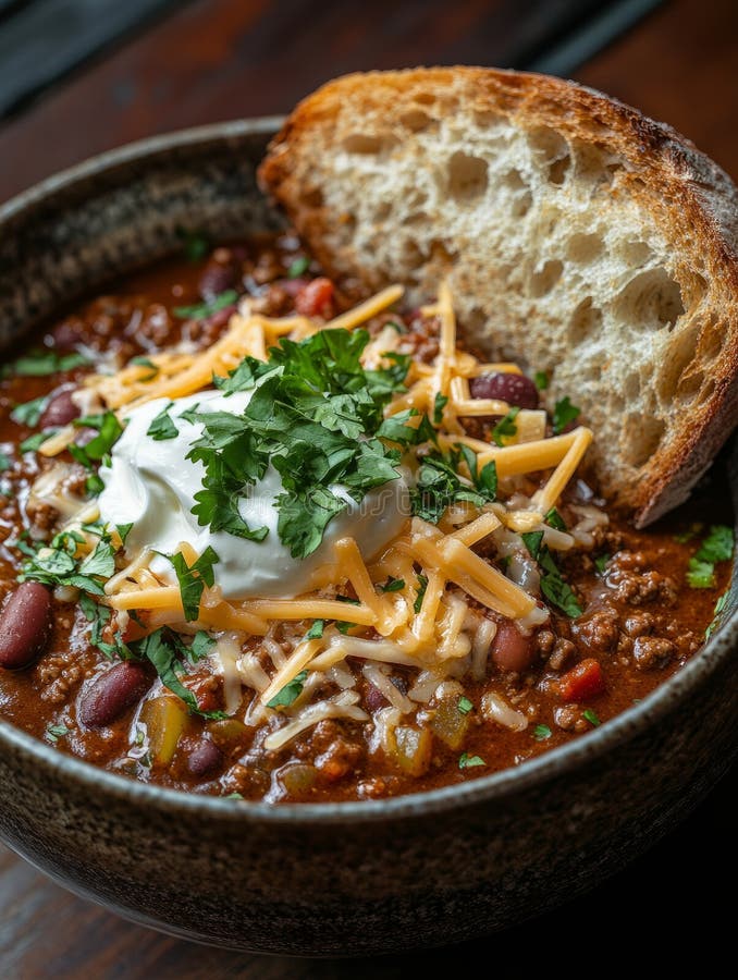 Bowl of chili stock photo. Image of gourmet, spicy, food - 370857932