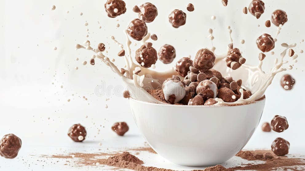 Bowl of Chocolate Cereal Falling into Stock Image - Image of cereal ...
