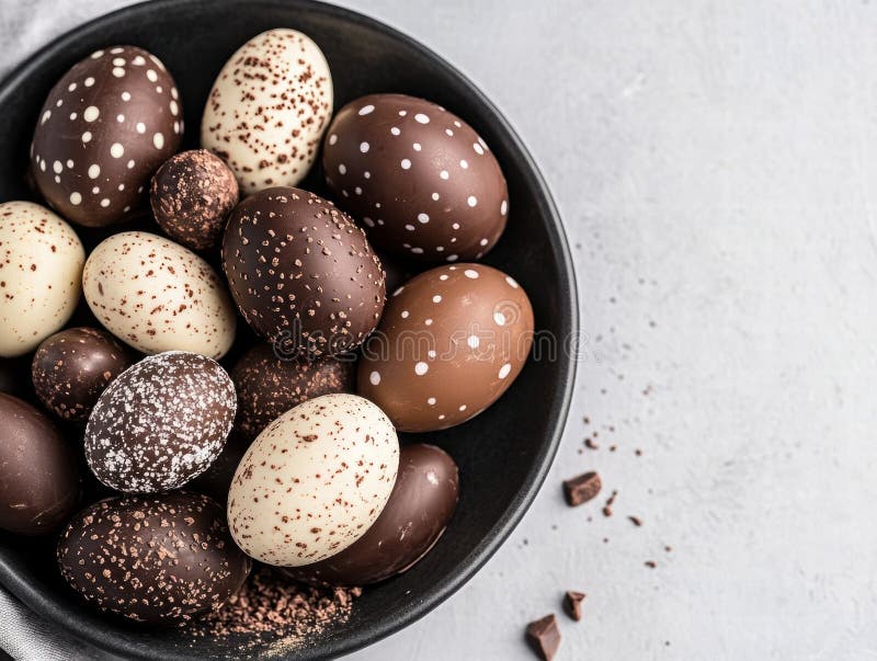 A Bowl of Chocolate Eggs with White Spots Stock Illustration ...
