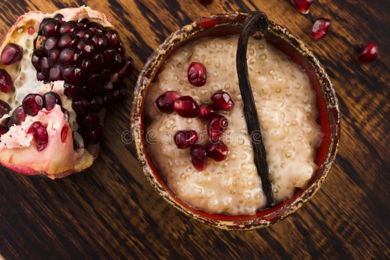 A Bowl of Chocolate Tapioca Pudding Stock Photo - Image of custard ...