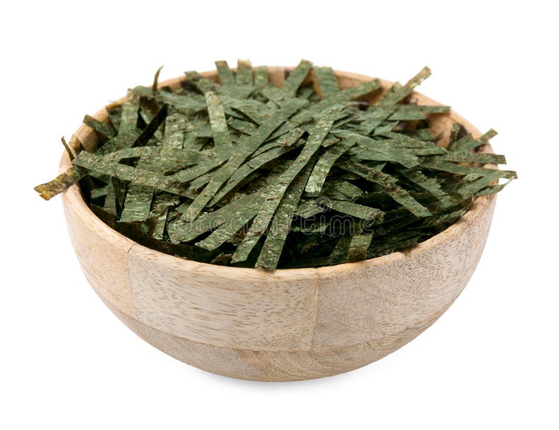 Bowl with Chopped Crispy Nori Sheets Isolated on White Stock Image ...