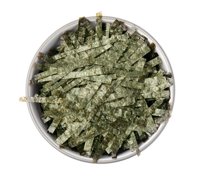 Bowl with Chopped Crispy Nori Sheets Isolated on White, Top View Stock ...
