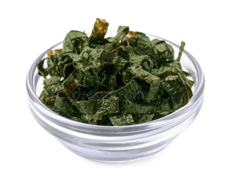Bowl with Chopped Nori Sheets Isolated on White Stock Photo - Image of ...